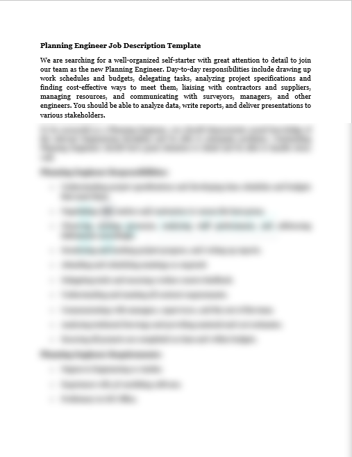 Planning Engineer Job Description HRFLEEK